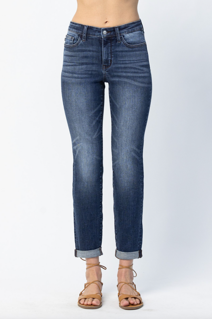 Judy Blue Cuffed Non-Distressed Girlfriend Jeans
