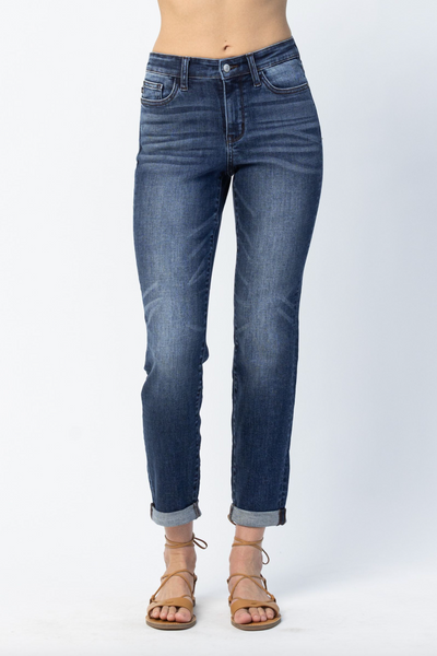 Judy Blue Cuffed Non-Distressed Girlfriend Jeans