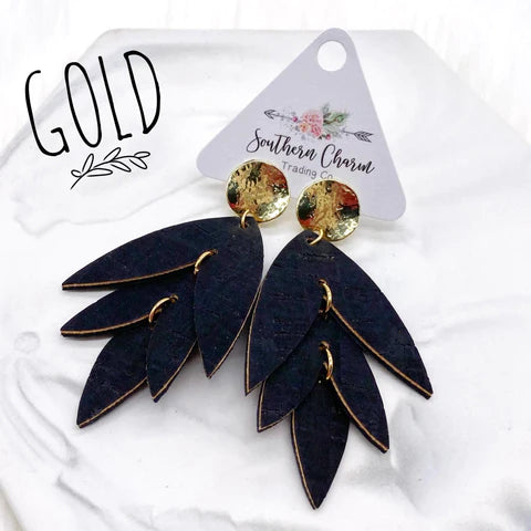 3" Black Lilli Belle Earrings- Gold
