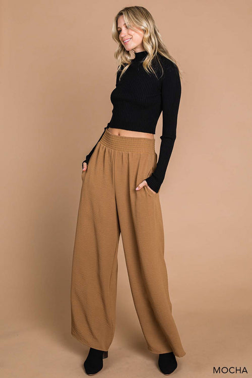 Smocked Waist Air Flow Pants - Mocha
