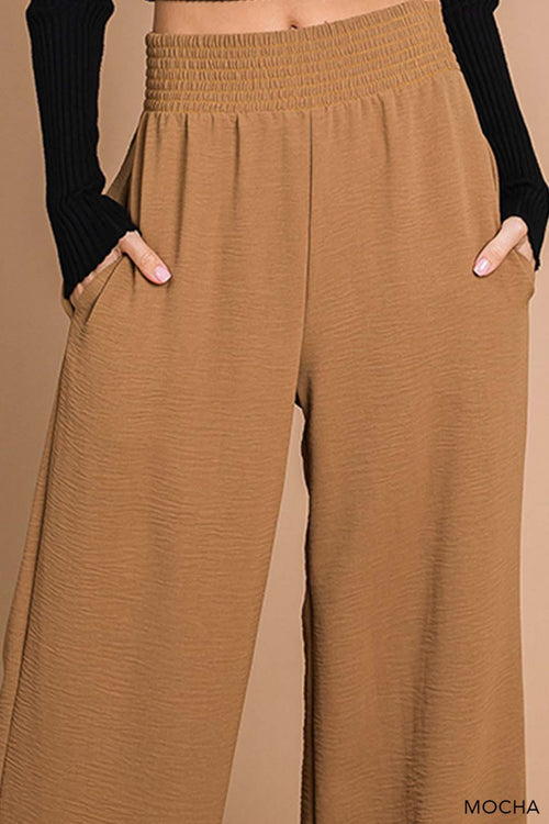 Smocked Waist Air Flow Pants - Mocha
