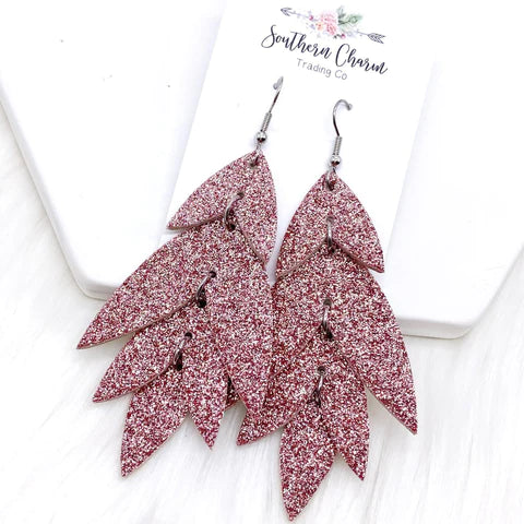 3" Blushing Beauty Lilli Belle Earrings- Blush Glitter