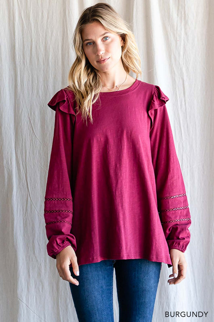 Let Off a Spark Ruffle Shoulder Top