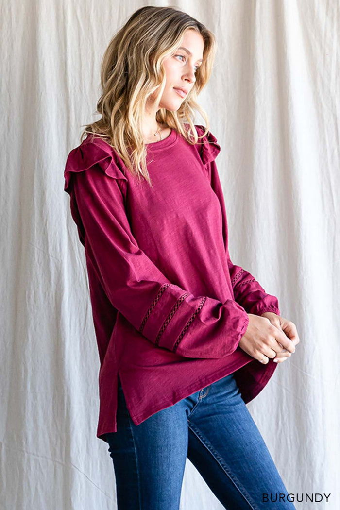 Let Off a Spark Ruffle Shoulder Top